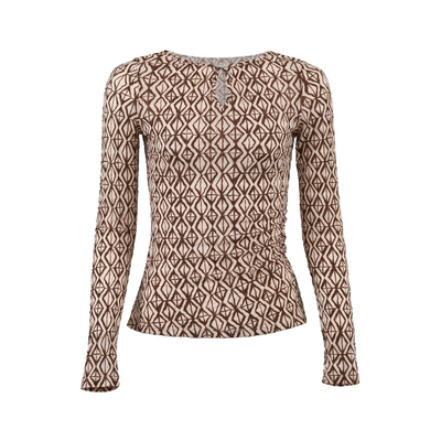 法式复古菱格纹长袖T恤