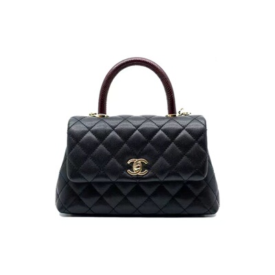 9.9新Chanel/香奈儿COCO handle牛皮黑色女士小号单肩斜挎手提包