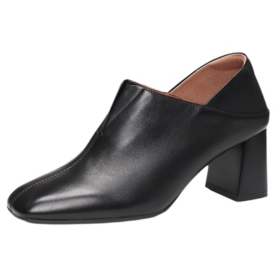 康莉深口单鞋松紧带粗跟两穿