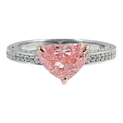 轻奢粉爱心925银戒指女镶嵌