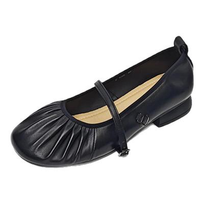 大丫丫大码女鞋头层羊皮浅口单鞋