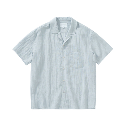 714street海鸥领亚麻短袖衬衫