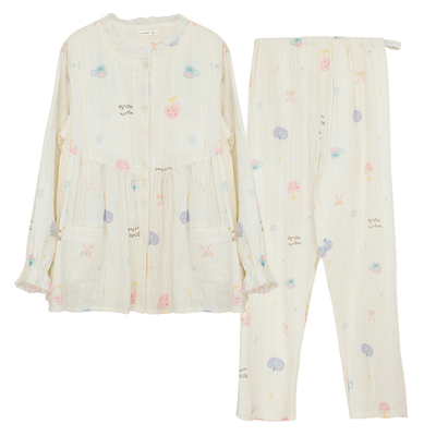月子服夏季纯棉纱布哺乳睡衣