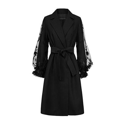 s.deer西装领网纱绣花长款风衣