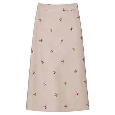 百家好蝴蝶刺绣卡其色直筒半身裙