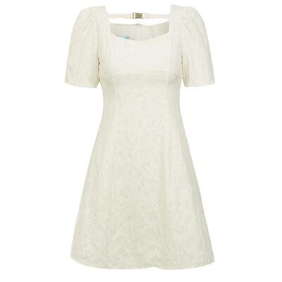 法式优雅复古方领泡泡袖连衣裙