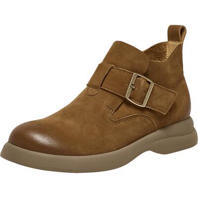 百思图冬季商场新款牛皮擦色马丁靴大黄靴休闲女短靴S2263DD5