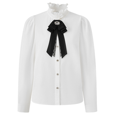 DIANAVEVINA2026春季新款法式宫廷风蝴蝶立领蕾丝女长袖气质衬衫