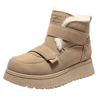 森达牛皮雪地靴女2025冬新商场同款保暖厚底棉鞋东北短靴XSP02DD5