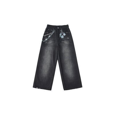 【Rick and Morty官方联名】WHOOSIS 金属挂饰牛仔印花休闲裤男女