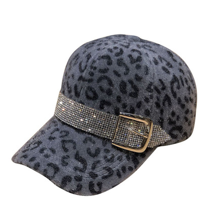 秋冬季豹纹镶钻日系街头风学生帽