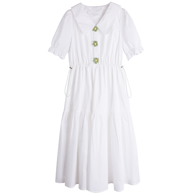 清新减龄高腰显瘦纯色气质连衣裙