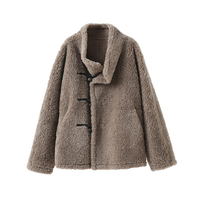 popchrio双面穿皮毛一体毛绒大衣