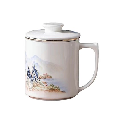 中式带盖陶瓷杯办公室泡茶杯