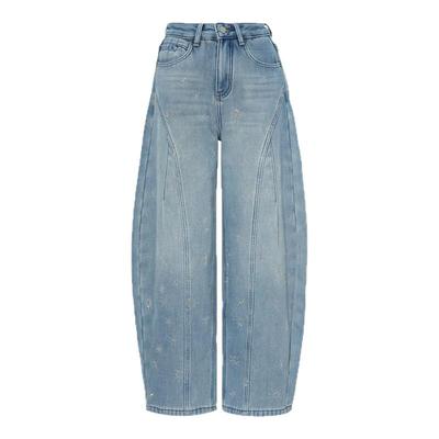 TCH雪花流星烫钻弯刀加绒阔腿显瘦牛仔裤女2025秋冬款T75D20E1062