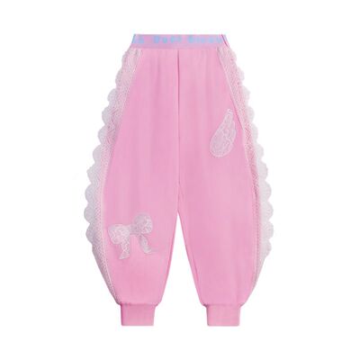 蕾与天鹅刺绣运动裤女童闪光蕾丝