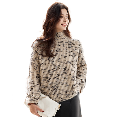 马海毛羊毛混纺高领毛衣商场同款