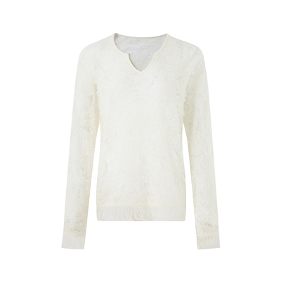 DIANAVEVINA冬季新款镂空拉毛亮片V领针织衫女蕾丝流苏上衣