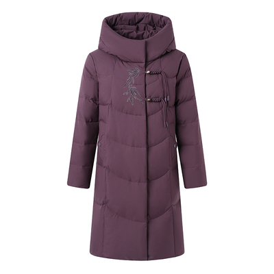 雅鹿长款加厚白鸭绒连帽羽绒服