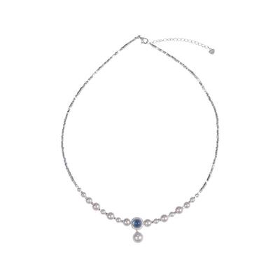 海蓝宝淡水珍珠纯银项链