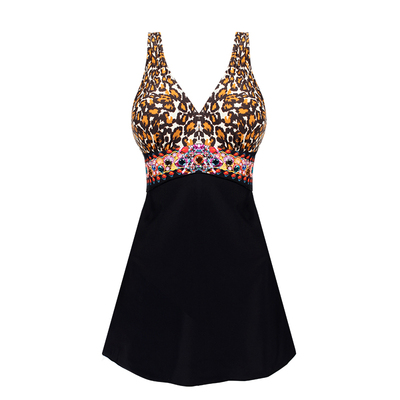 温泉聚拢裙式遮肚显瘦露背游泳衣