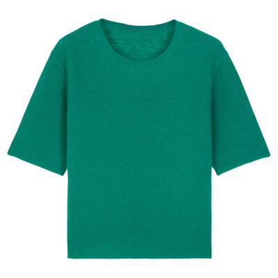 ROCO绿色圆领美丽奴羊毛针织衫女