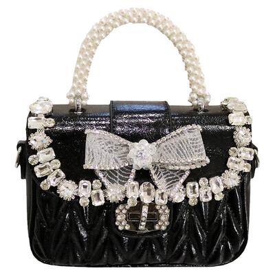 单肩斜挎包包褶皱镶钻珍珠手提