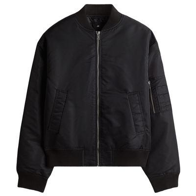 HM男装夹克冬季立领宽松版型尼龙飞行员夹克1295578