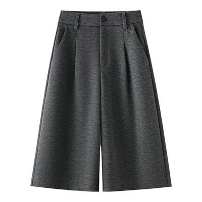 啄木鸟米白色阔腿裤女秋冬季2025年新款小个子七分裤六分毛呢中裤