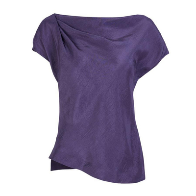 婉甸2026夏新品琉璃紫醋酸修身薄款一字领短袖套头上衣1252H25YD5