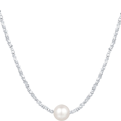 潮宏基闪耀银河s925银淡水珍珠项链爆闪碎银生日生日礼物情人节女