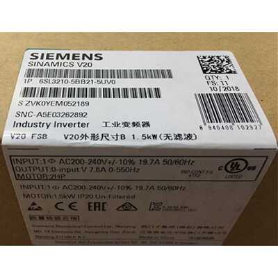议价6SL3210-5BB21-1UV0  V20变频器200-240V 单相 6SL32105BB211