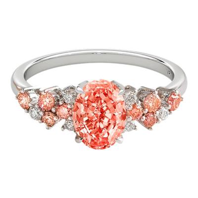 VRAI芮爱 略施粉黛粉钻椭圆婚戒 培育钻石戒指真钻 求婚戒指婚戒