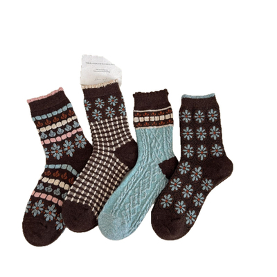 文艺日杂风小雏菊保暖羊毛中筒袜