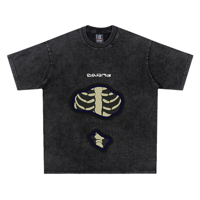 human skeleton 260克重磅纯棉！复古抽象印花宽松bf风骨架短袖