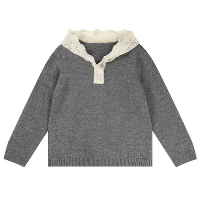 韩系减龄百搭遮肉蕾丝连帽针织衫