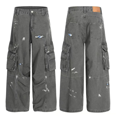 15GET美式做旧格纹贴布工装裤