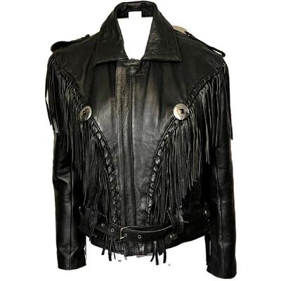 真皮流苏腰带吉普赛机车夹克皮衣
