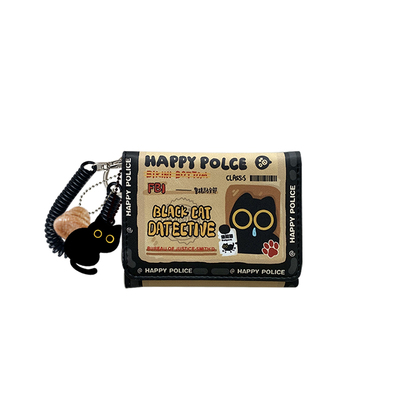 HAPPY原创皮质FBI黑猫钱包韩版学生饭卡校园卡银行卡驾照身份证件