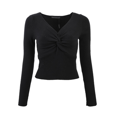 VIFILLE瑞飞儿2022春弹力长袖交叉设计针织衫上衣女V21A8418232