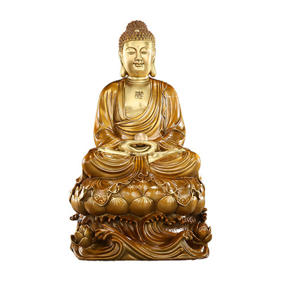 铜娑婆三圣摆件九华山地藏王铜像观音菩萨释迦牟尼佛家居供奉坐像