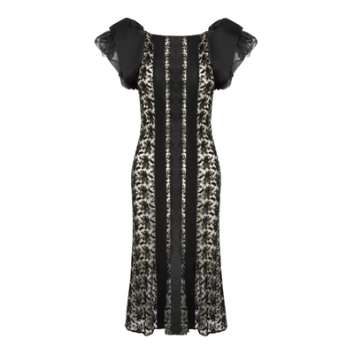 高定后构想立裁法式玫瑰袖连衣裙