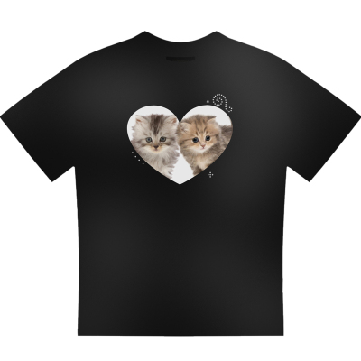 爱心猫咪烫钉圆领正肩t恤短袖