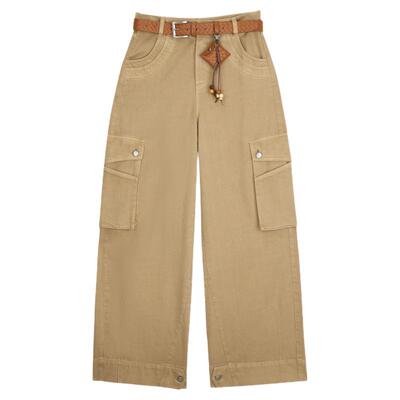 AVVENN弯刀立体口袋绣花牛仔长裤附腰带腰包 AK31302610