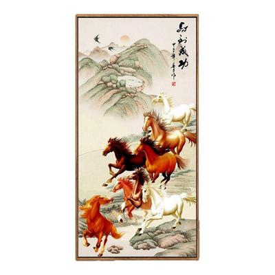 八骏图入户玄关装饰画竖版马到成功国画万马奔腾画客厅八马图挂画