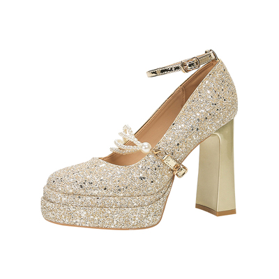 防水台水晶高跟鞋女不累脚主婚鞋