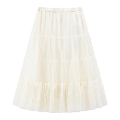 【商场同款】乐町白色网纱长裙春季新款腰带装饰半身裙C1GFG1430
