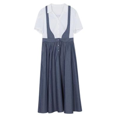 谜底拼接衬衫式连衣裙短袖夏季新款简约减龄中长裙232ML0710