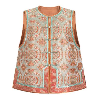 莨西子新中式国风100桑蚕丝宋锦马甲女外搭2026春夏马夹坎肩上衣