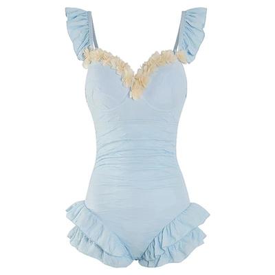 简约氛围感连体裙式泳衣女田园风